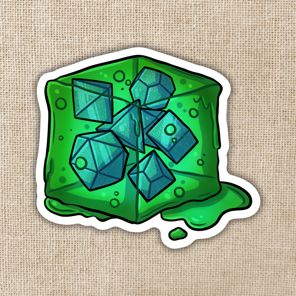 Gelatinous Cube Die Sticker – Pandemonium Books and Games
